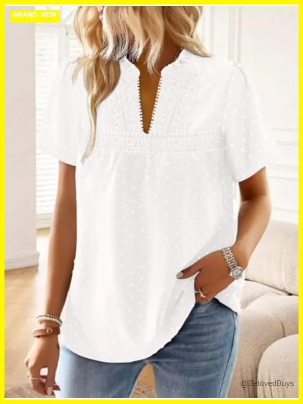 Tops | V Neck Boho Peasant Blouse Short Sleeve Swiss Dot Ruffle Flowy ...